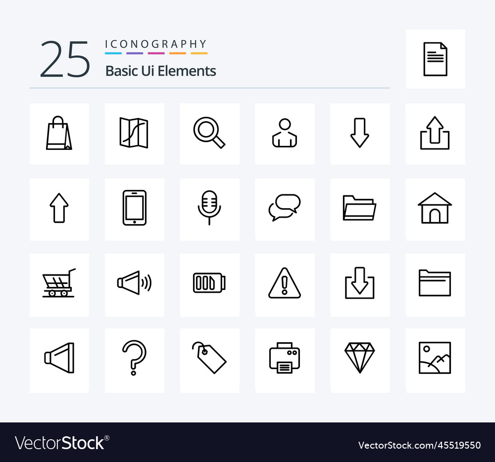 Basic ui elements 25 line icon pack including Vector Image