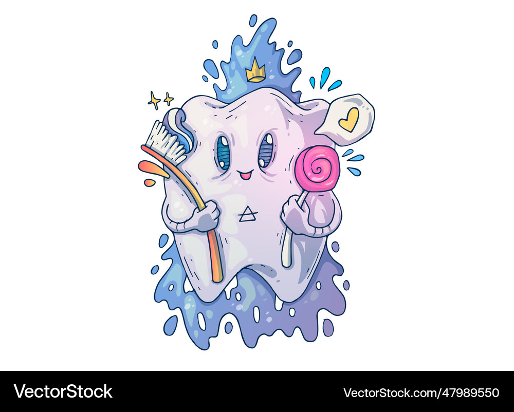 Funny cute tooth with candy creative cartoon Vector Image