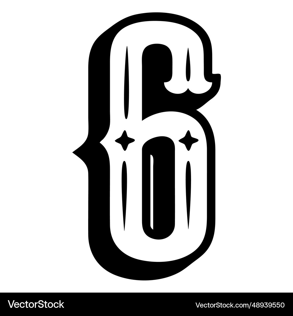 Number six lettering silhouette Royalty Free Vector Image