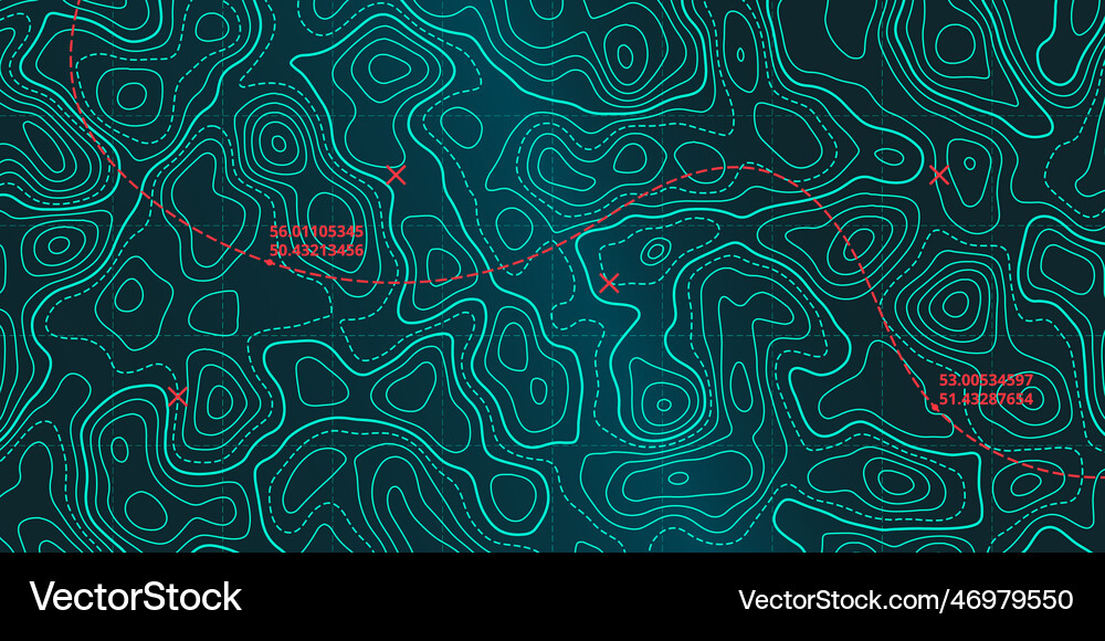 Ocean topographic line map with curvy wave Vector Image