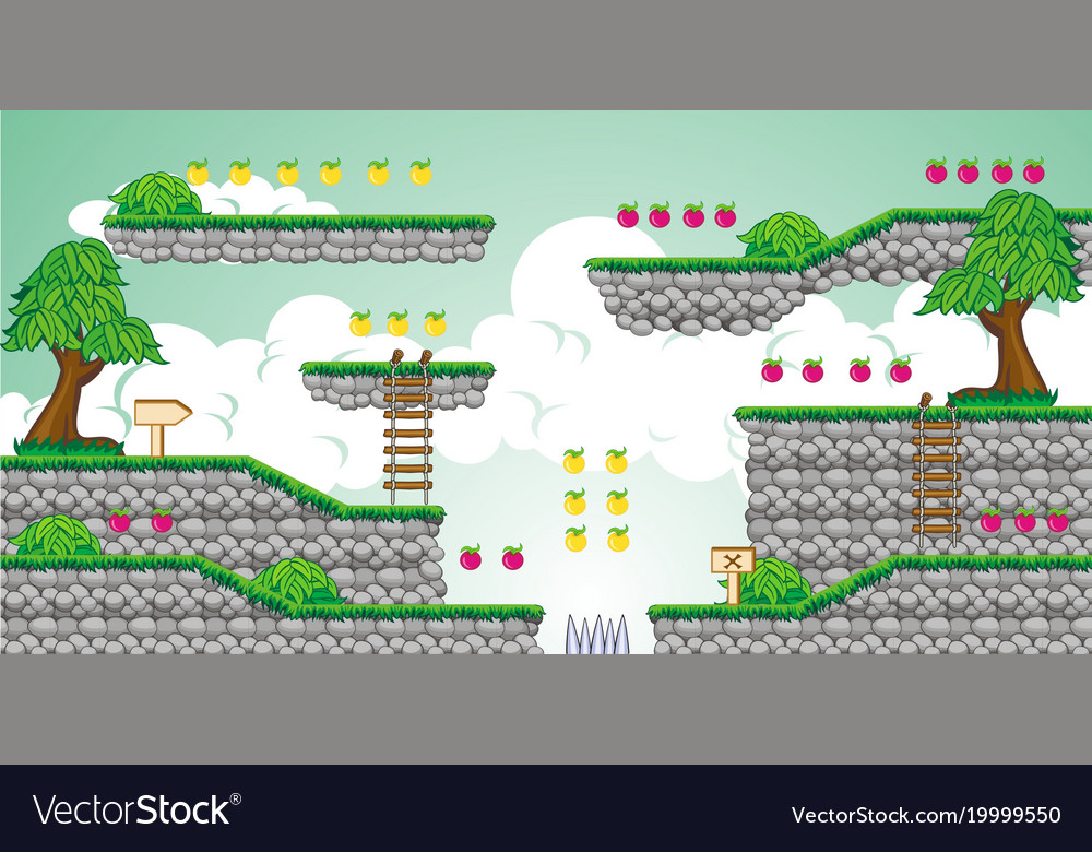 Platform Game Tileset - Nature & Items Vector Image