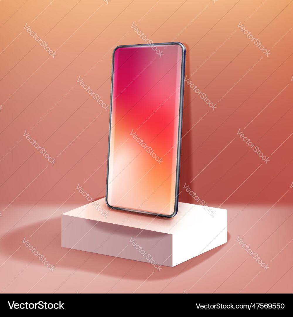 Realistic smartphone on square podium 3d mobile Vector Image