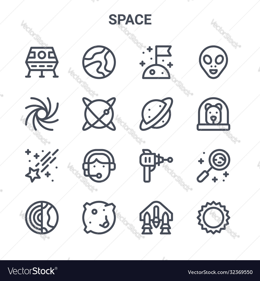 Set 16 space concept line icons 64x64 thin Vector Image