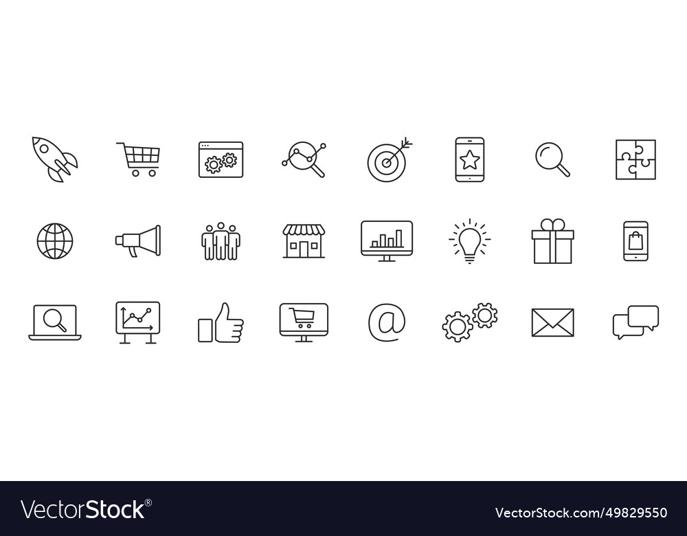Set of 24 digital marketing web icons in line Vector Image