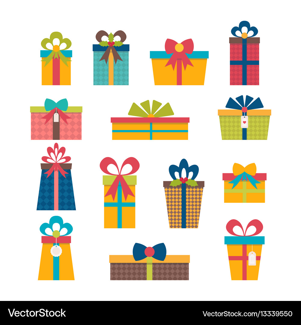 Set of different gift boxes flat design colorful Vector Image