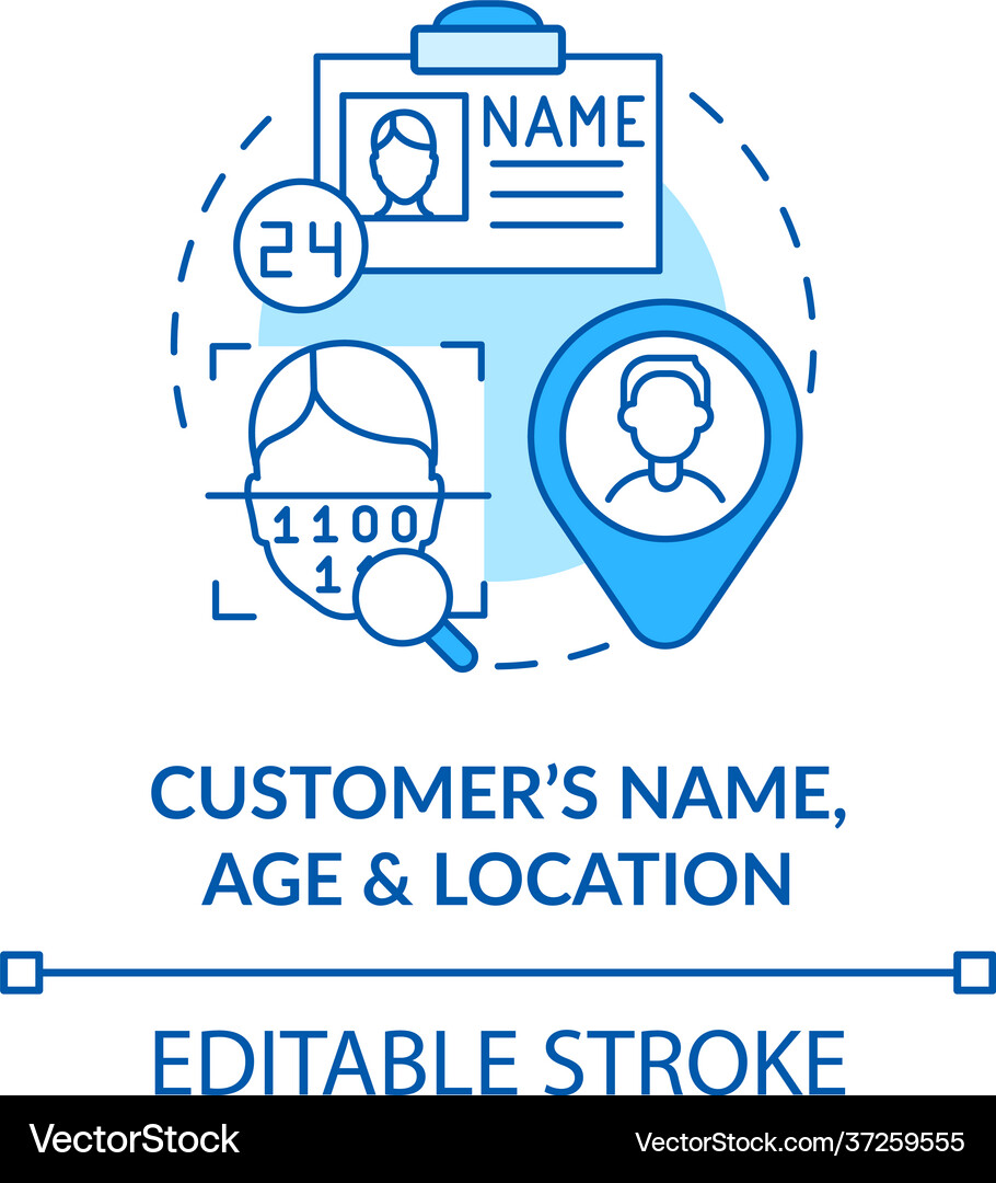 Customer age name and location blue concept icon Vector Image