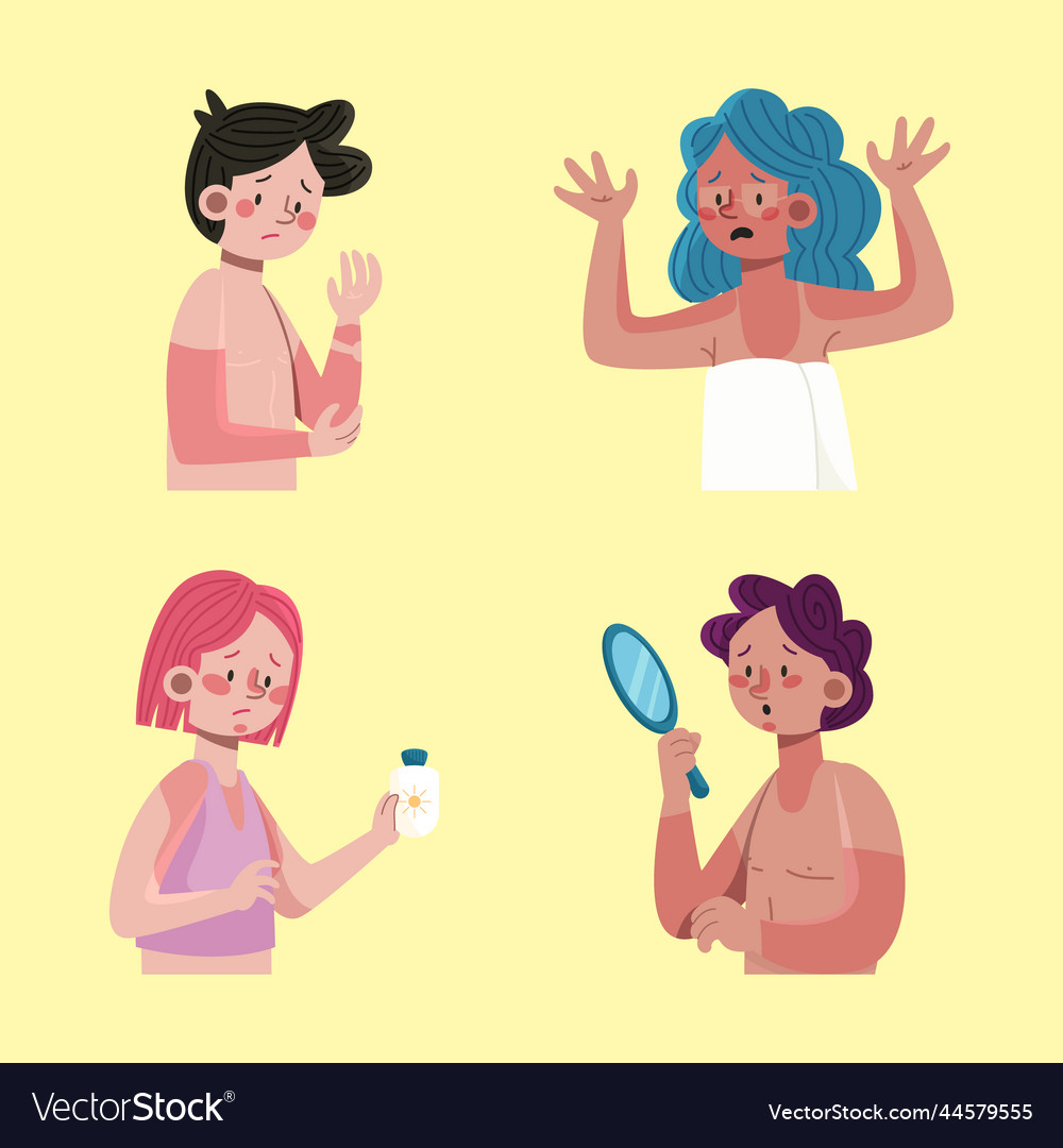 Flat Design People With Sunburn Set Royalty Free Vector