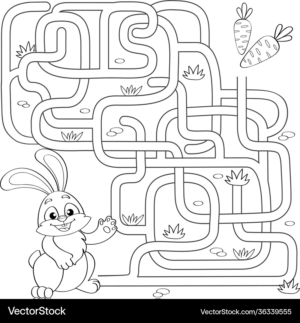 Help little bunny find path to carrot labyrinth Vector Image