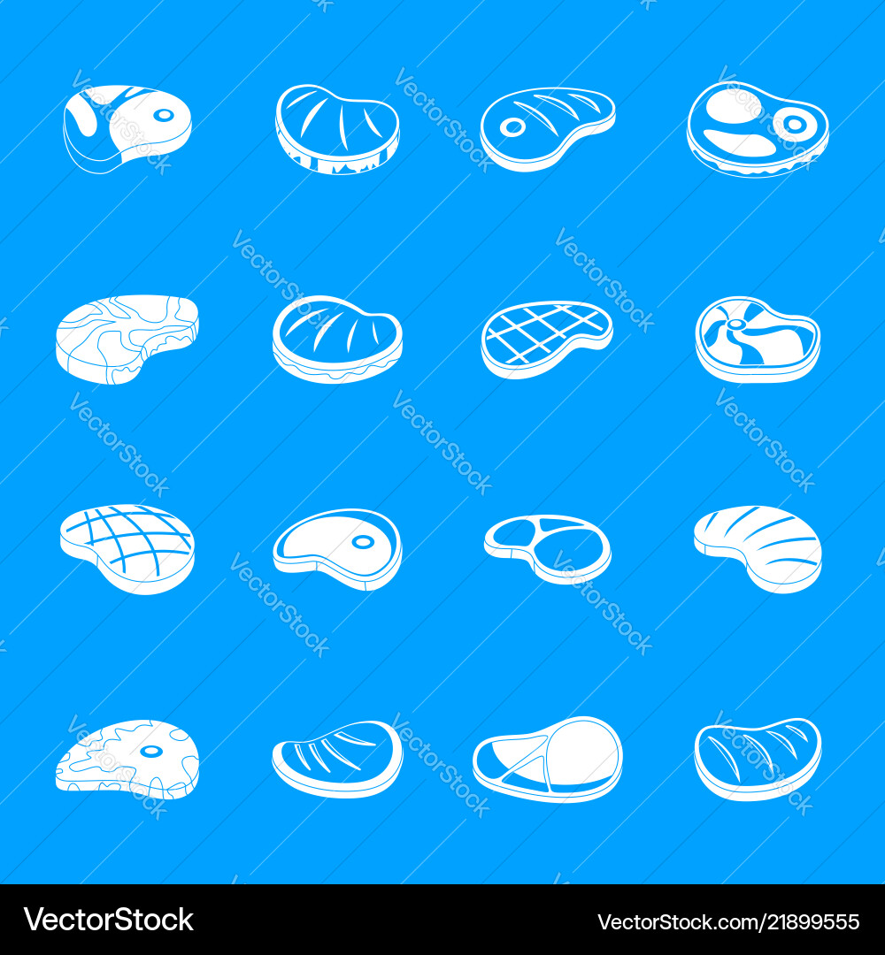 Steak dinner grilled beef icons set simple style Vector Image