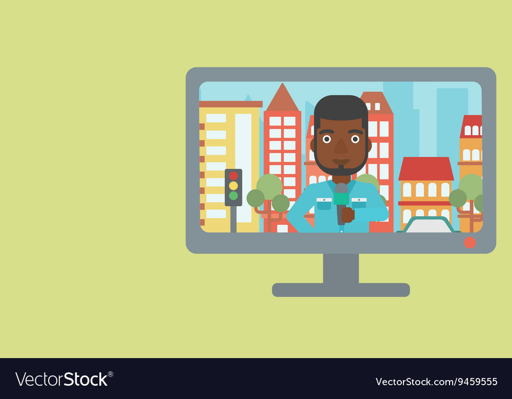 Television set broadcasting interview Royalty Free Vector