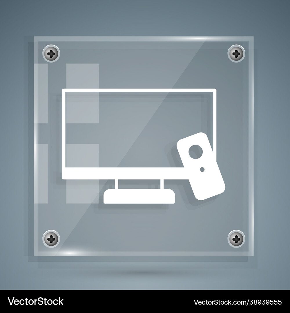 White smart tv icon isolated on grey background Vector Image