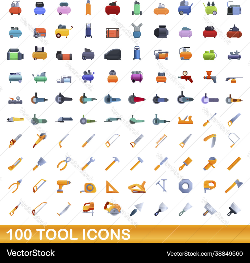 100 tool icons set cartoon style Royalty Free Vector Image
