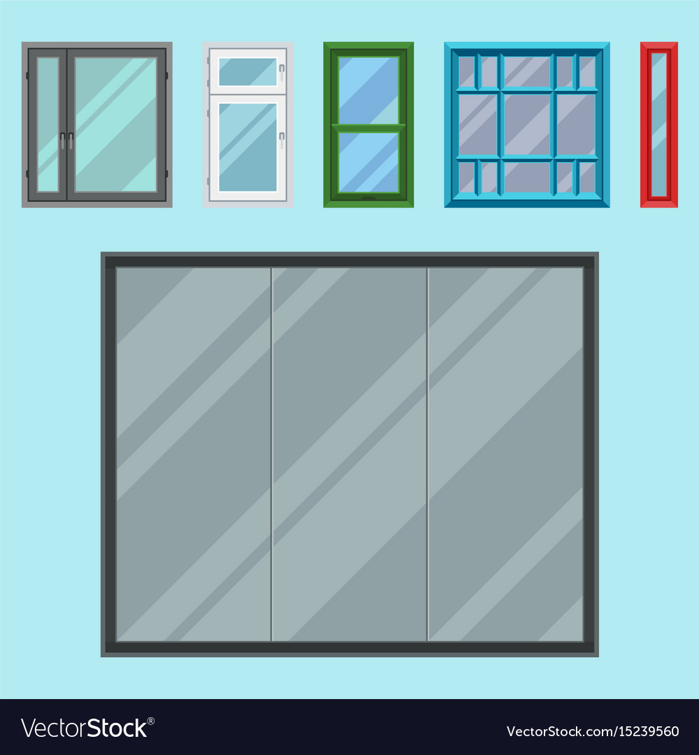 Different types house windows elements flat style Vector Image