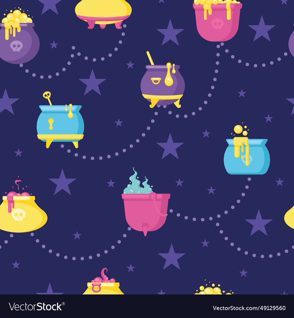 Halloween witch cauldrons pattern background Vector Image