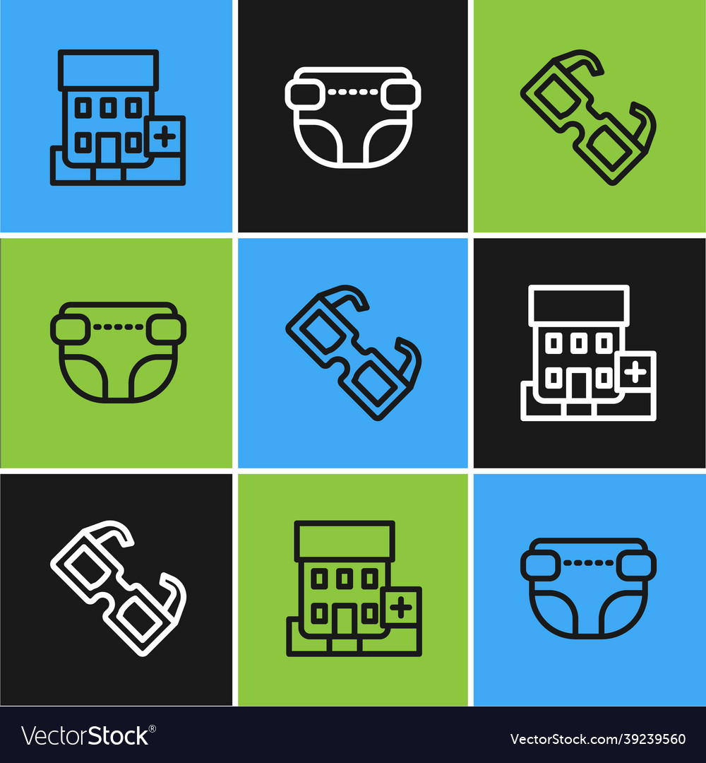 Set line medical hospital building eyeglasses Vector Image Set line medical hospital building eyeglasses Vector Image