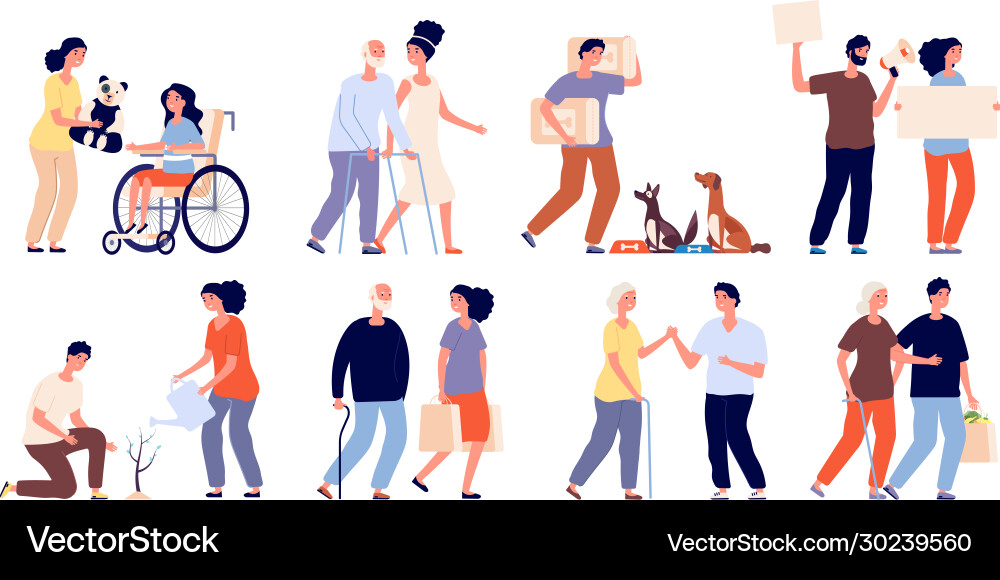 Volunteers helping helper groups social Royalty Free Vector