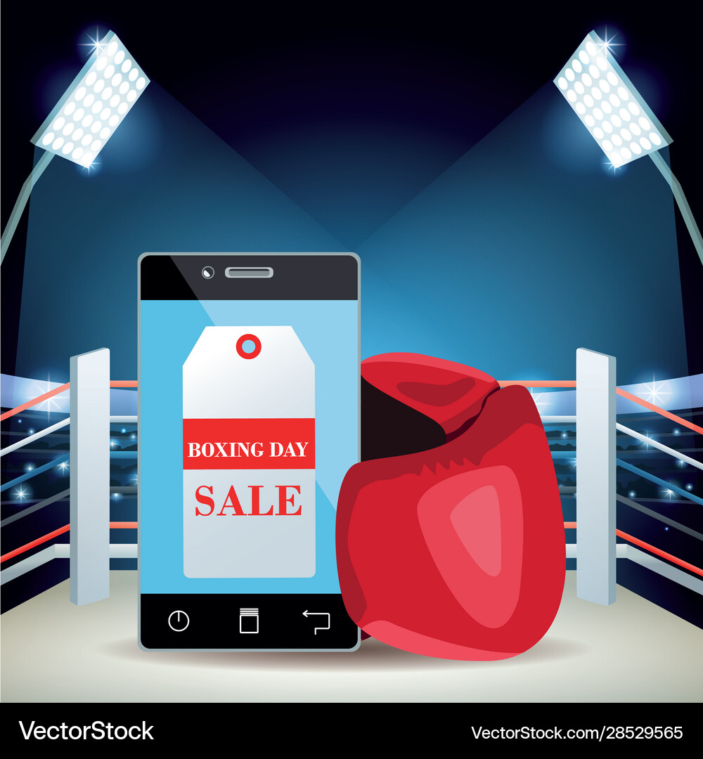 Boxing ring with smartphone sale tag Royalty Free Vector