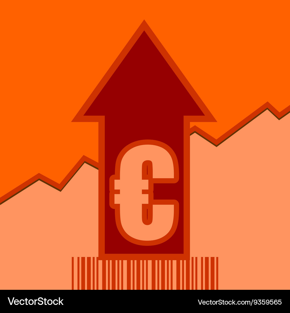 Euro sign on grow up arrow and bar code Royalty Free Vector