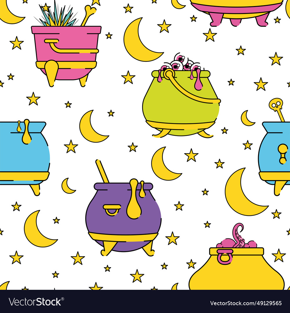 Halloween witch cauldrons pattern background Vector Image
