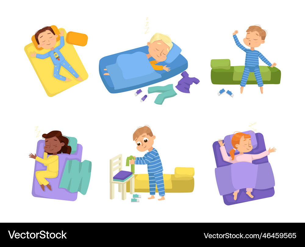 Little boy and girl sleeping and getting ready Vector Image