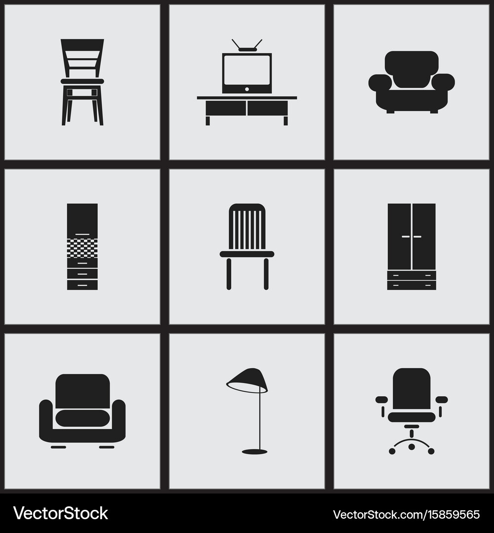 Set 9 editable furnishings icons includes Vector Image