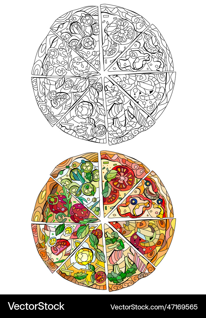 Set of slices pizza decorative entangle Royalty Free Vector
