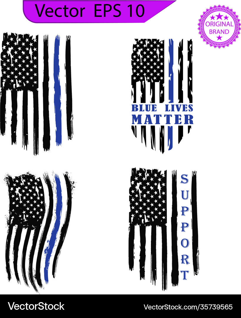 Thin blue line us flag with police Royalty Free Vector Image