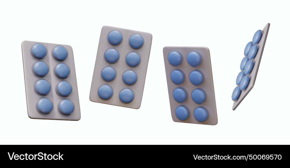 3d blister pack with blue round pills Royalty Free Vector
