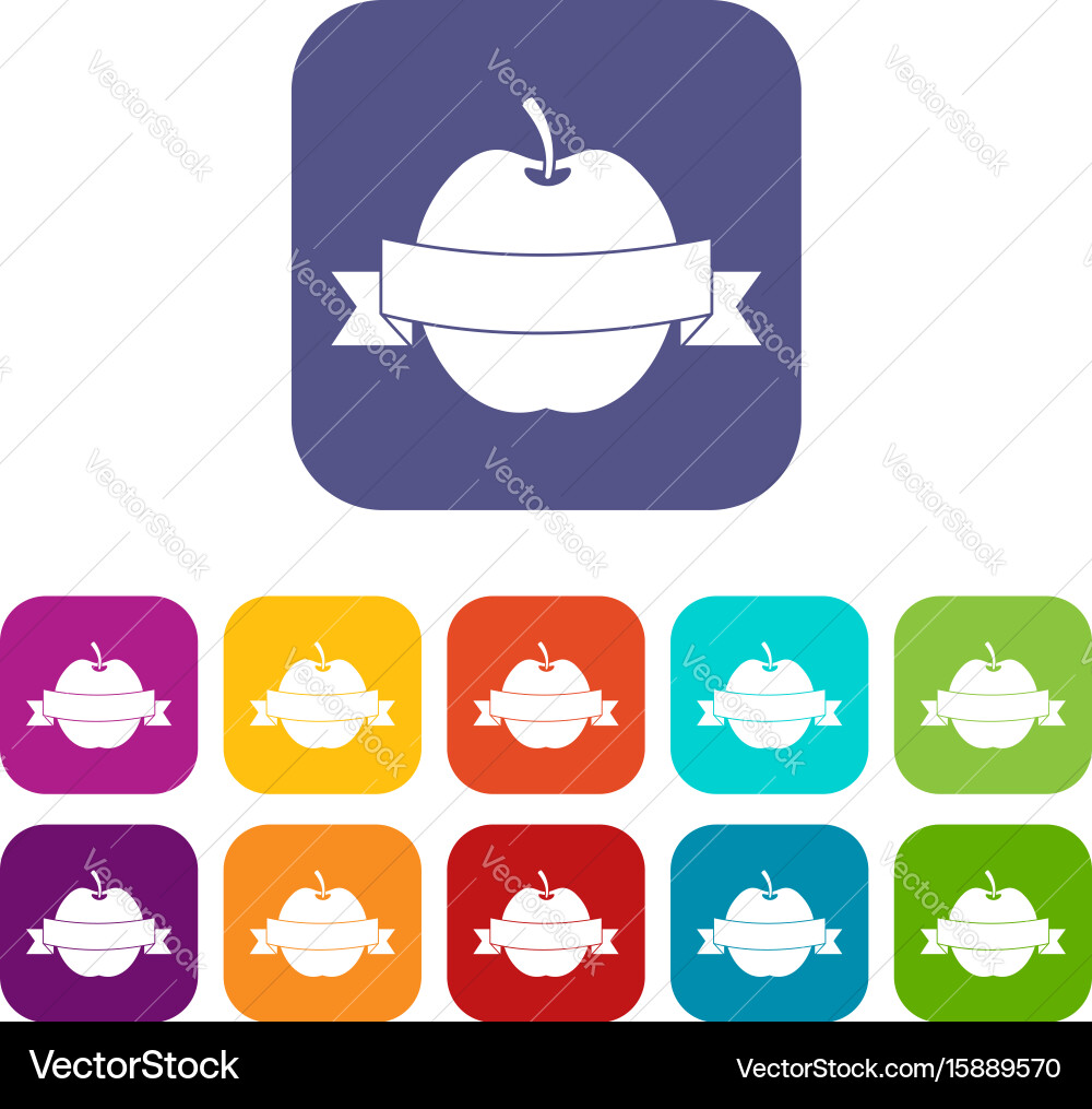Apple with ribbon icons set flat Royalty Free Vector Image