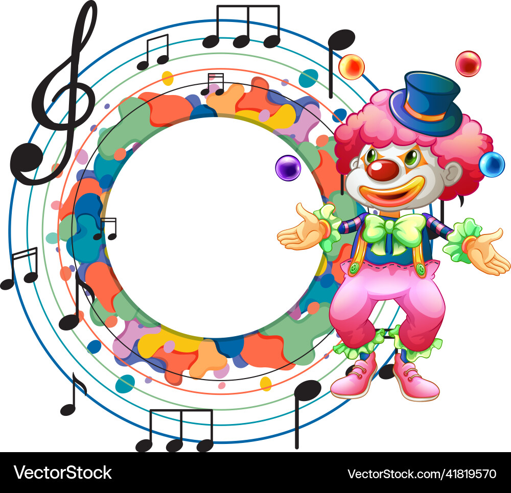 Cute clown with blank music note template Vector Image
