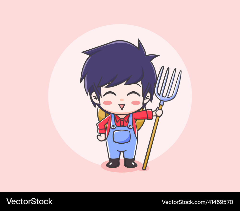 Cute farmer boy cartoon character Royalty Free Vector Image