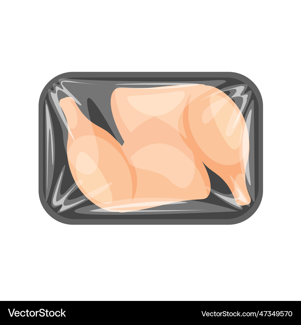Frozen chicken meat in polyethylene package tray Vector Image