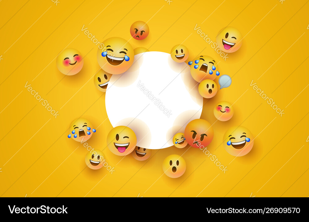 Fun yellow emoji icon white circle frame template Vector Image