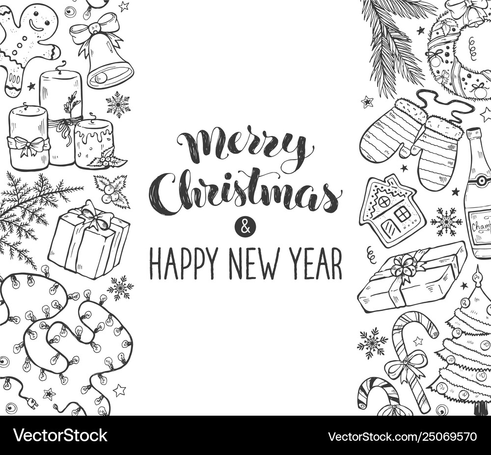 Merry Christmas Doodle Card Royalty Free Vector Image