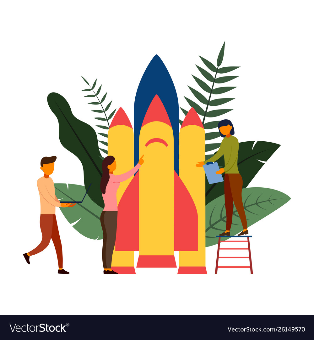 People are building a spaceship rocket Royalty Free Vector