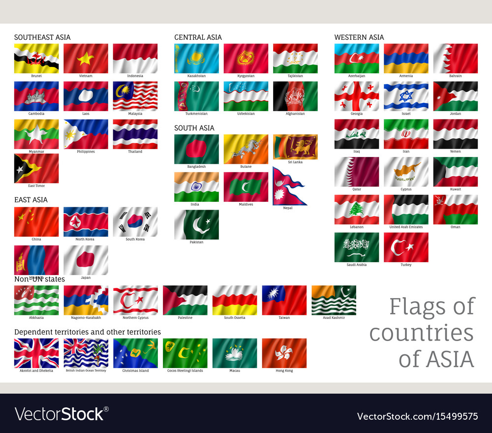Big set of flags asia Royalty Free Vector Image