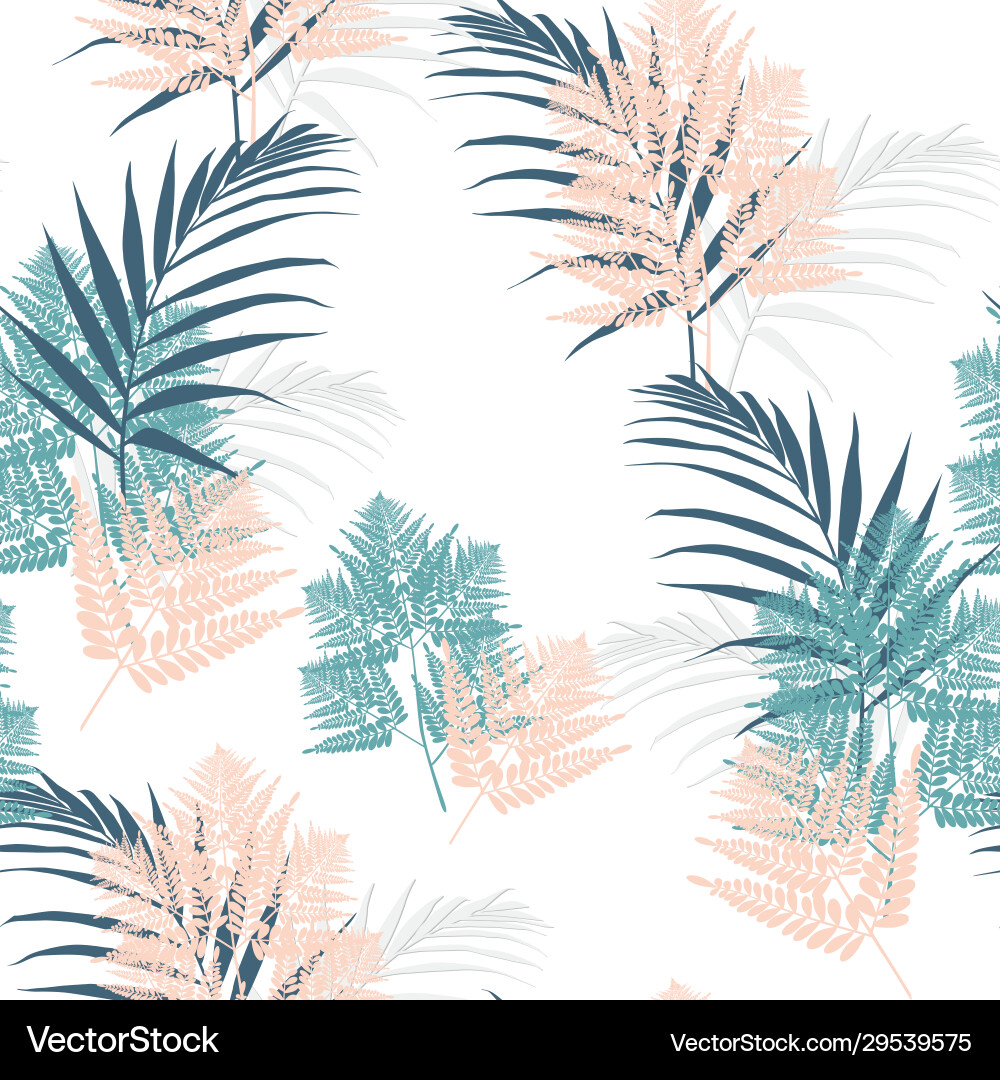 Fern and palm tropical leaves seamless pattern Vector Image