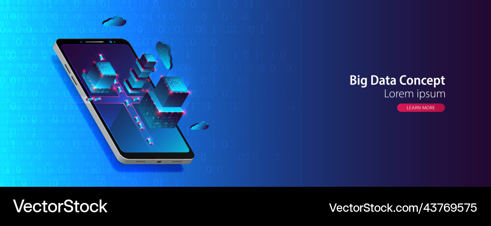 Isometric mobile phone ig data flow processing Vector Image