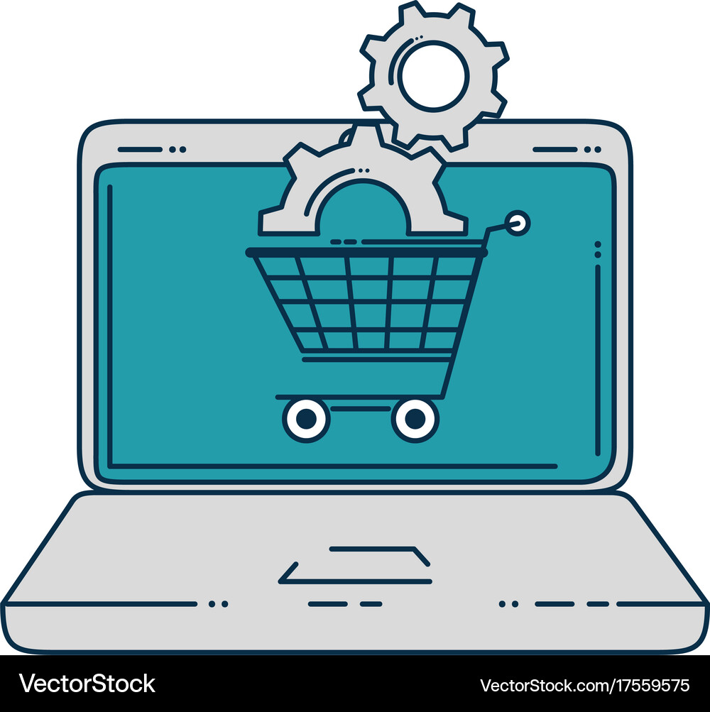 Laptop computer with cart shopping Royalty Free Vector Image