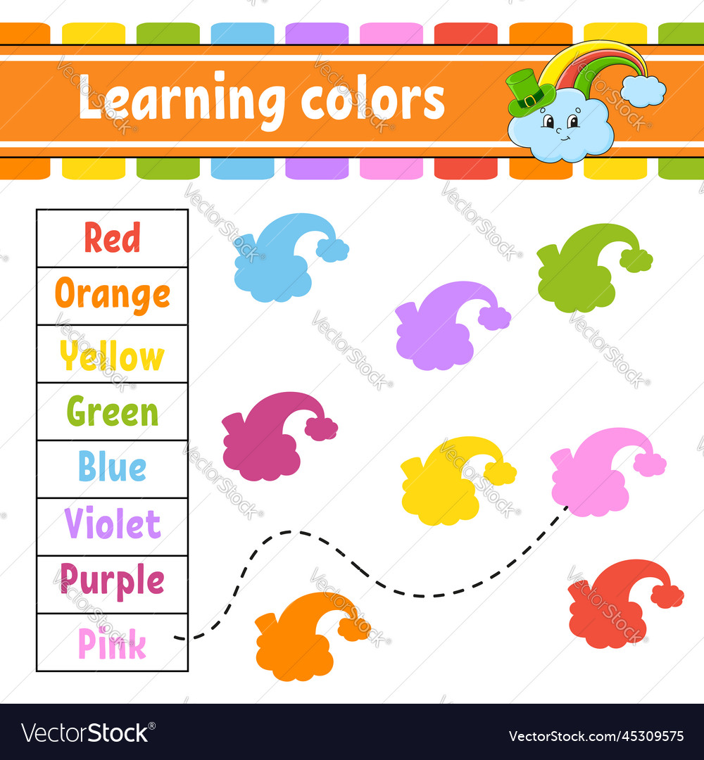 Learning colors education developing worksheet Vector Image