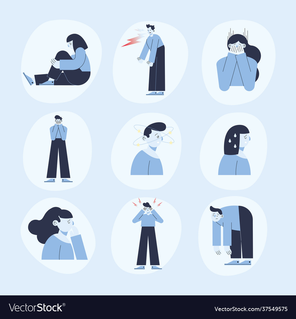 Panic attack nine icons Royalty Free Vector Image