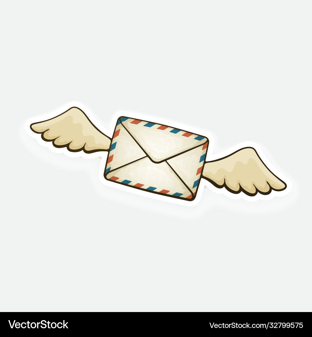 Sticker flying closed vintage envelope with wings Vector Image
