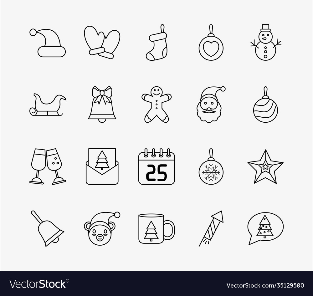 Bundle twenty christmas set icons Royalty Free Vector Image