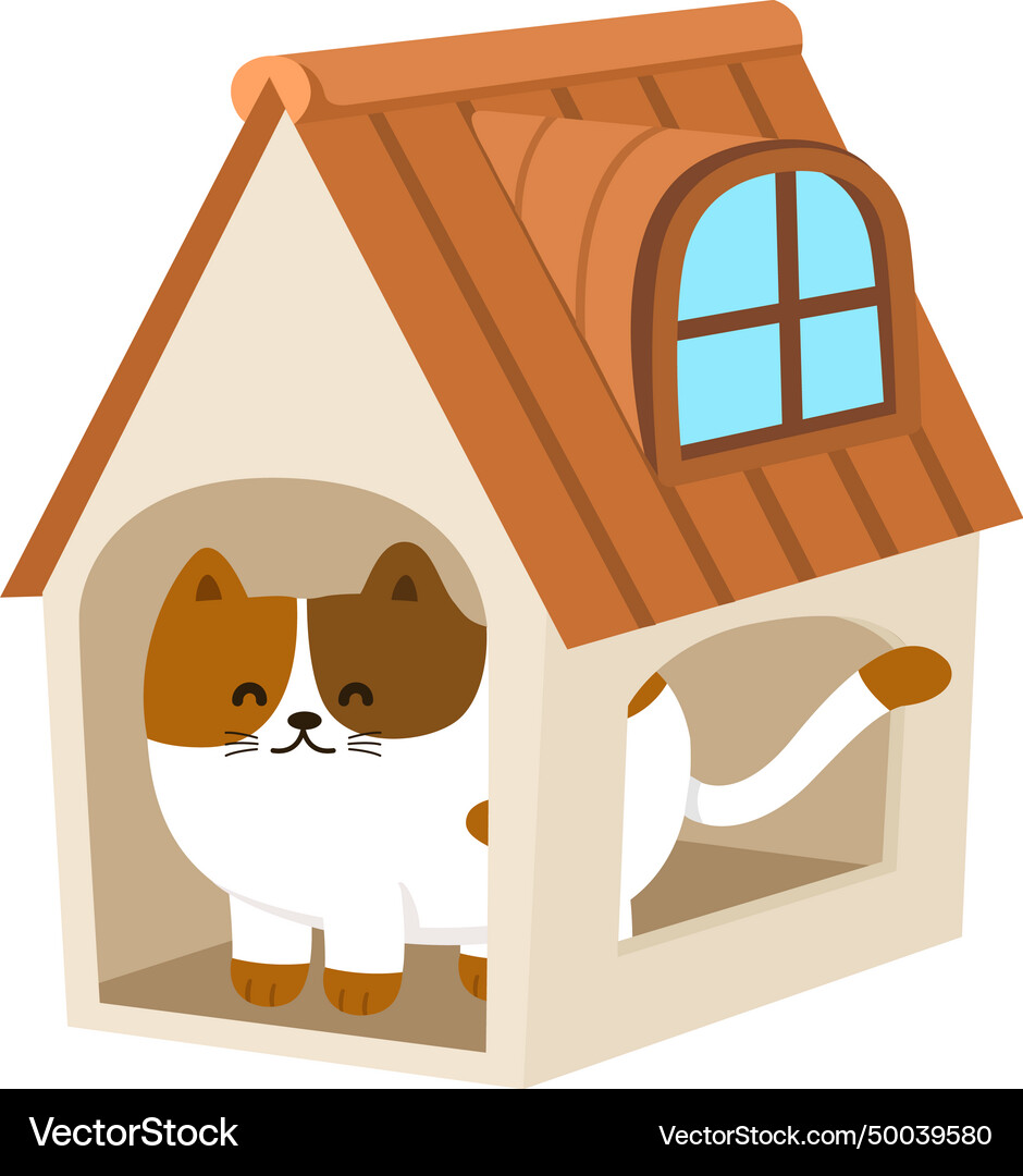 Cat and house on the white background Royalty Free Vector