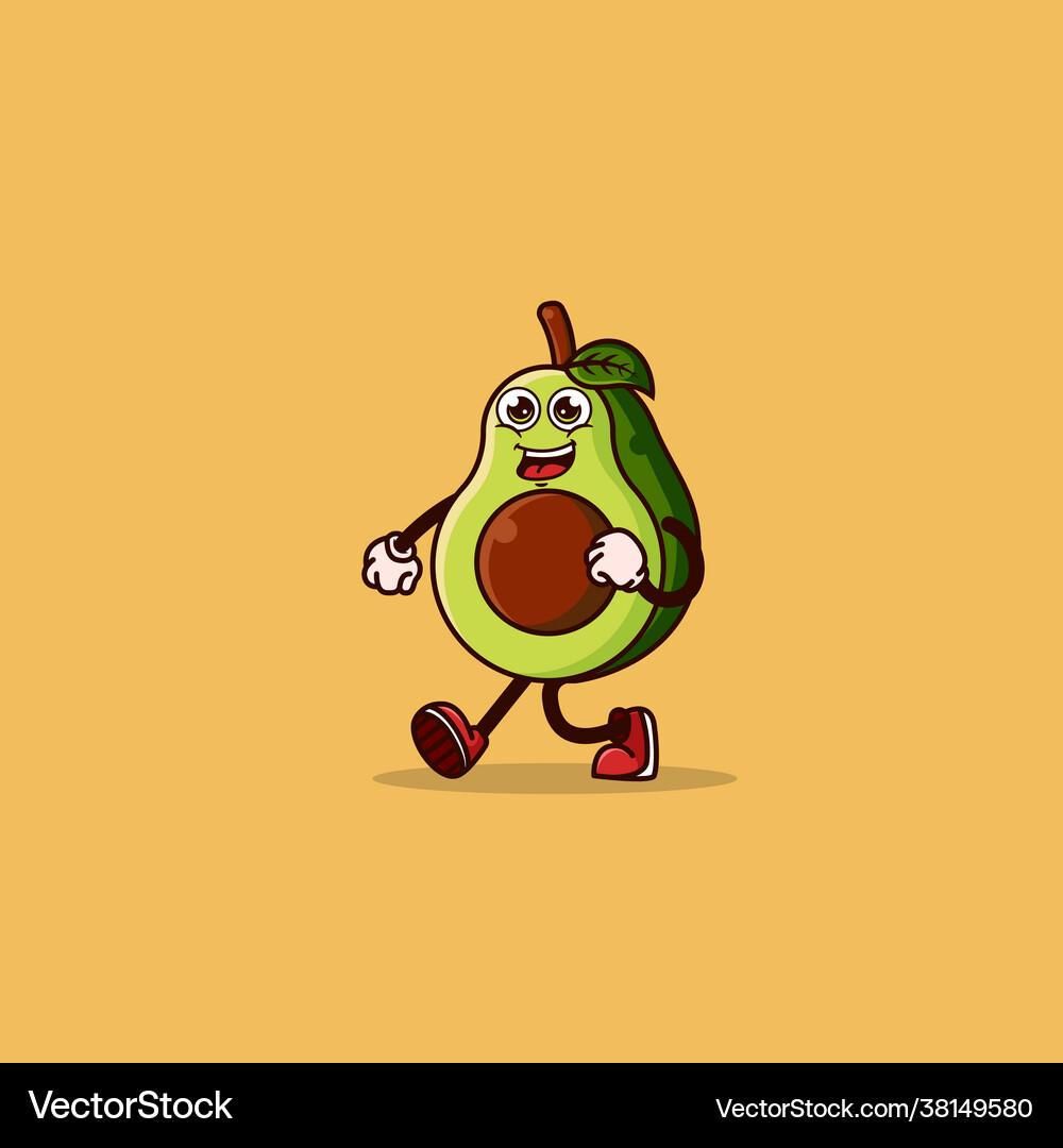 Cute avocado character walking with happy face Vector Image