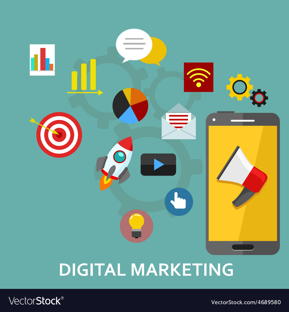 Digital marketing flat icons Royalty Free Vector Image