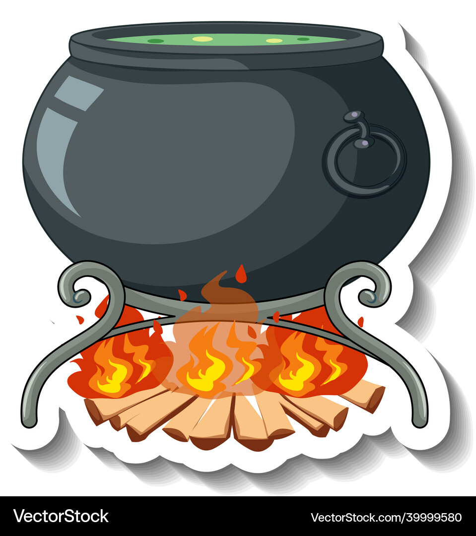 Potion boiling in a pot cartoon sticker Royalty Free Vector