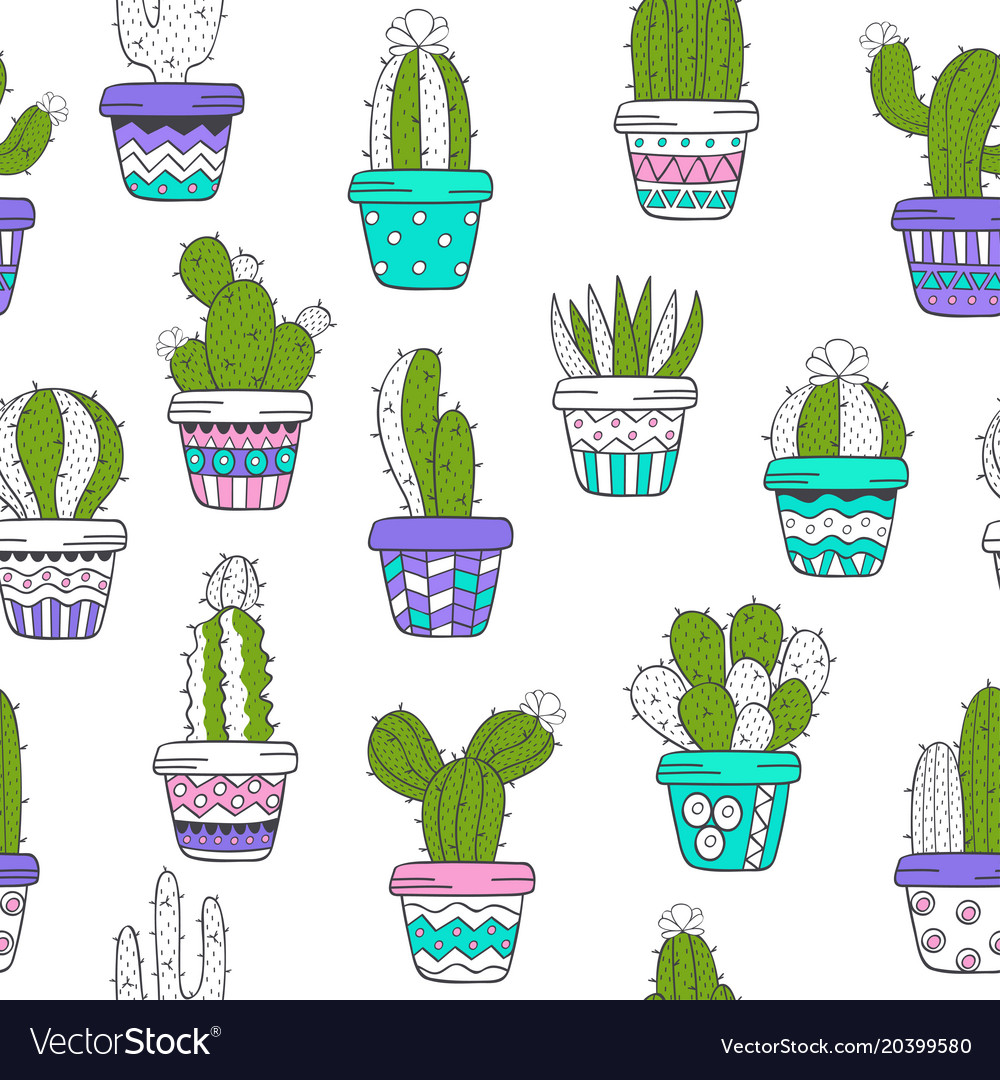 Seamless pattern with cactus Royalty Free Vector Image