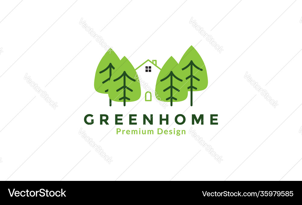 Green tree with home forest logo symbol icon Vector Image