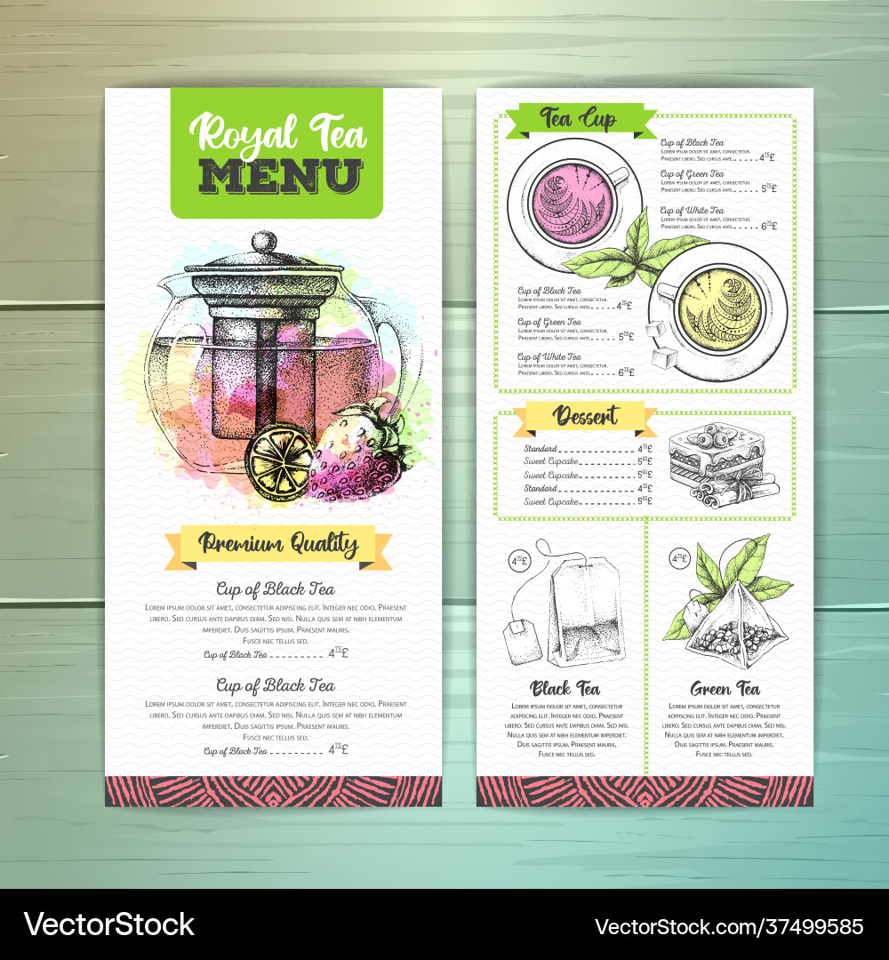 Hand drawing artistic restaurant royal tea menu Vector Image